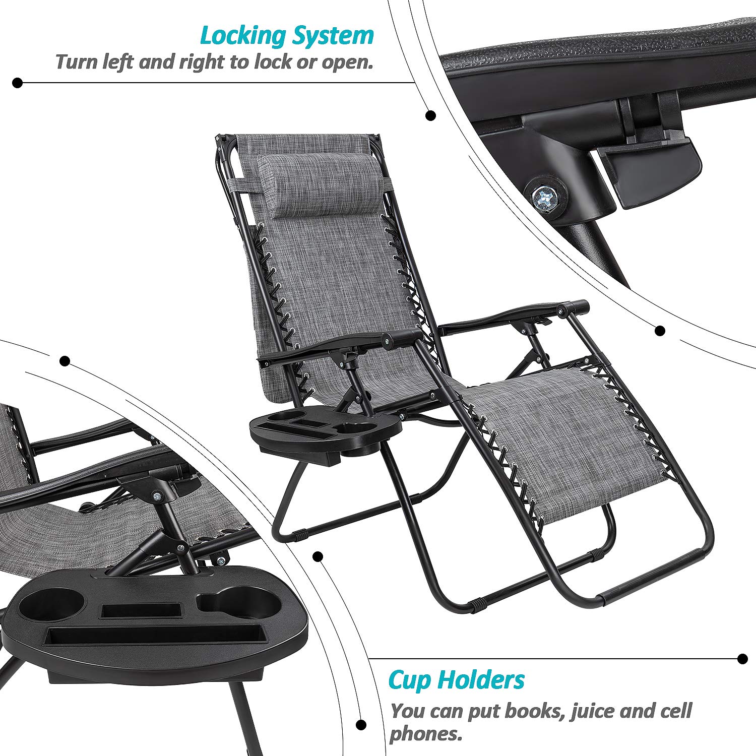 Flamaker Zero Gravity Chair with Canopy Outdoor Lounge Chair Folding Patio Recliners Adjustable Lawn Lounge Chair with Pillow for Poolside, Yard and Camping (Grey)