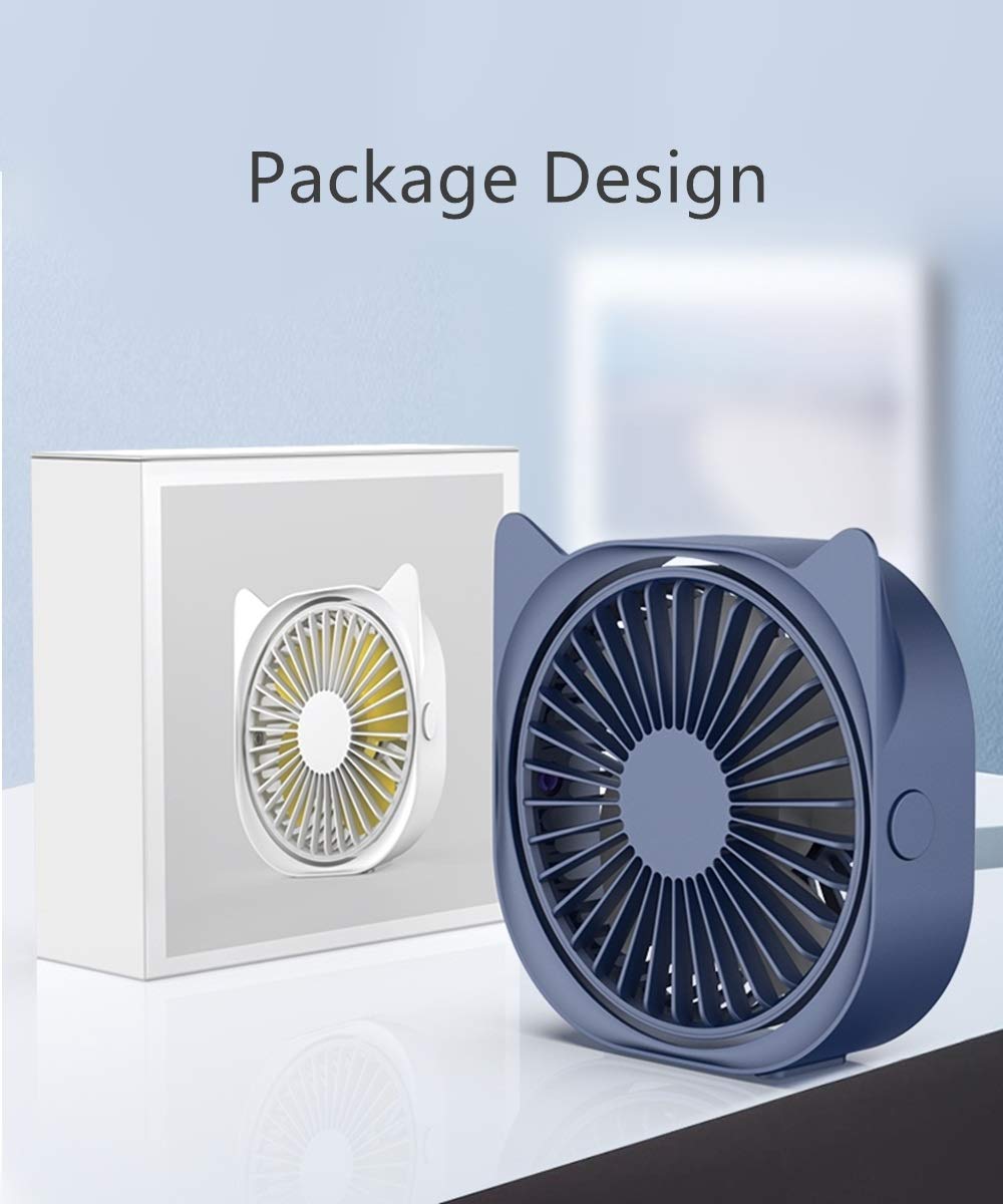 Personal Desk Fan Small Quiet USB Plug in, Mini Portable Table Fans for Sleeping Bedroom Nightstand, 3 Speeds Adjustable, Rotatable, Anti-slip, Fast Cooling for Home Office Dorm Work Travel (Blue)
