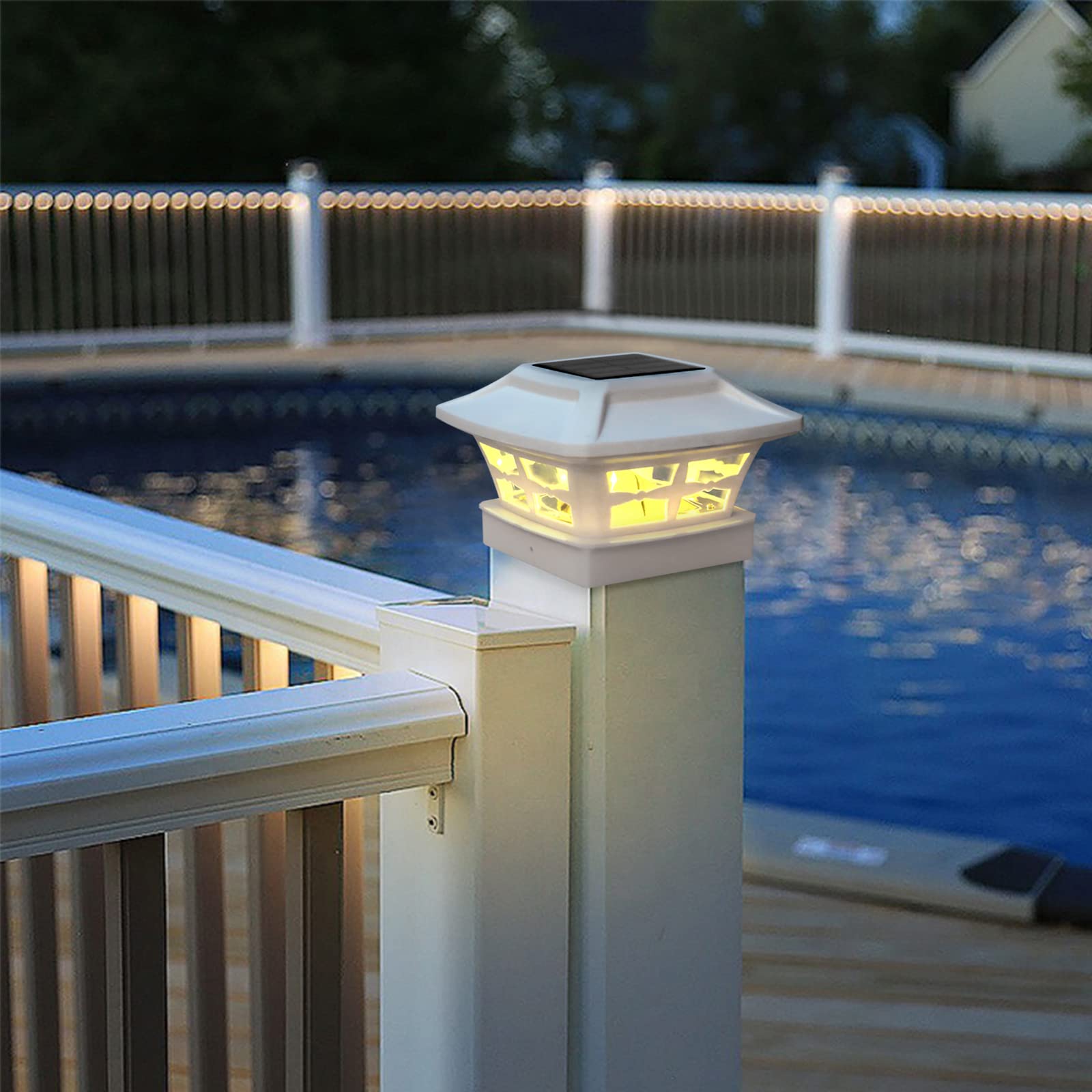 Solar Post Lights Outdoor 4x4 Post Cap Lights 4 Packs LED Deck Fence Light Waterproof Square Landscape Fence Lights for 4x4 PVC Vinyl Wood Post Garden Patio Yard Walkway White