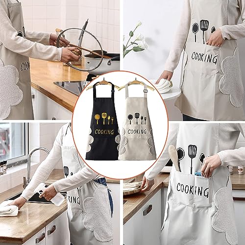 HXYCNNA [2+3 Pack] Kitchen Cooking Aprons, Aprons with Pockets, Aprons for Women, Mens Waterproof Aprons, Adjustable Aprons, Kitchen Apron with Hand Wipe(White/Black)