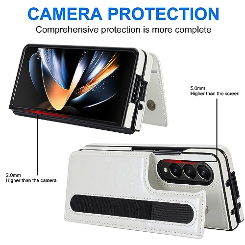 LBYZCASE Galaxy Z Fold 5 Wallet Case with S Pen Holder,Double Magnetic Clasp Kickstand Durable Shockproof Phone Case Cover with [RFID Blocking] Card Slots for Samsung Galaxy Z Fold 5 (White)