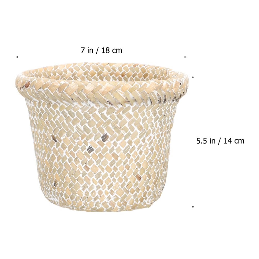 DOITOOL Rattan Trash Can Wicker Waste Basket Natural Garbage Bin Vintage Trash Buckets Laundry Hamper Storage Baskets Plant Pot 7inch X 5.5 inch
