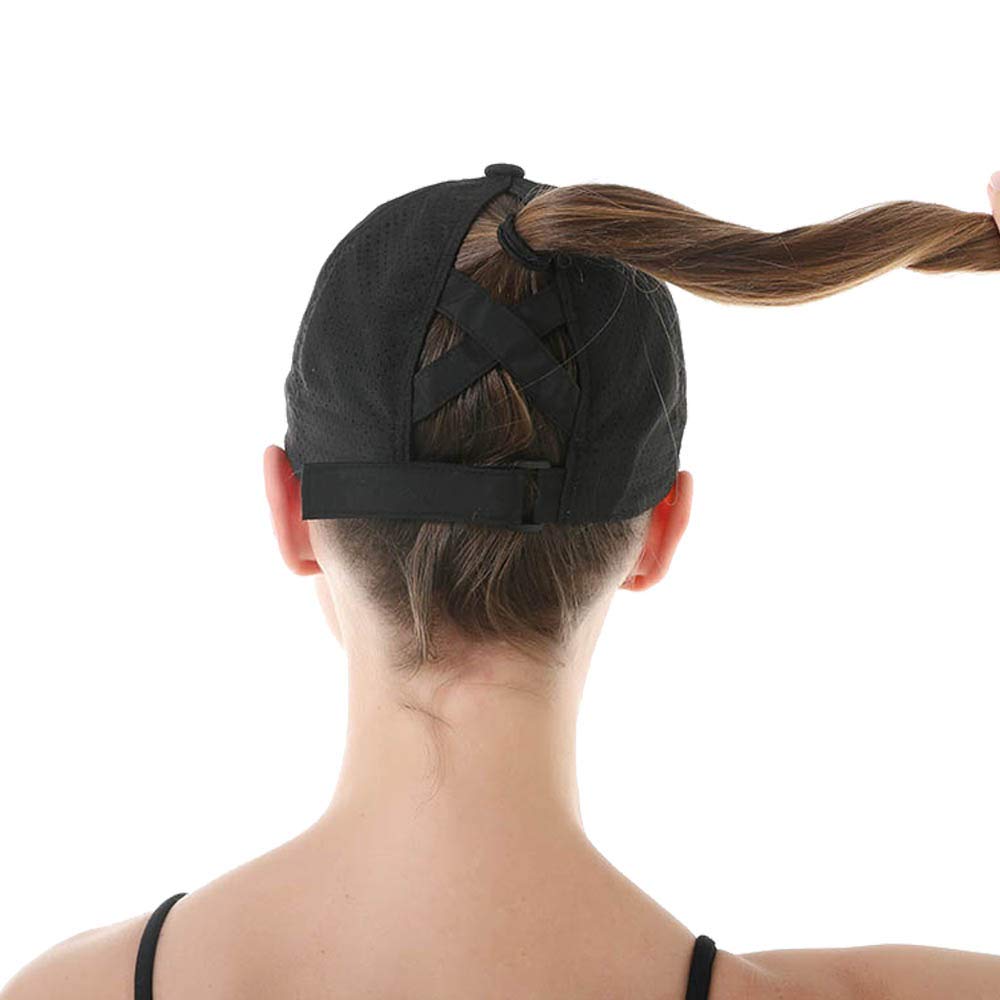 Bonvince Womens Criss Cross Ponytail Hat Quick Drying Baseball Cap Sun Hats UV Protection Sport Cap Dark Blue