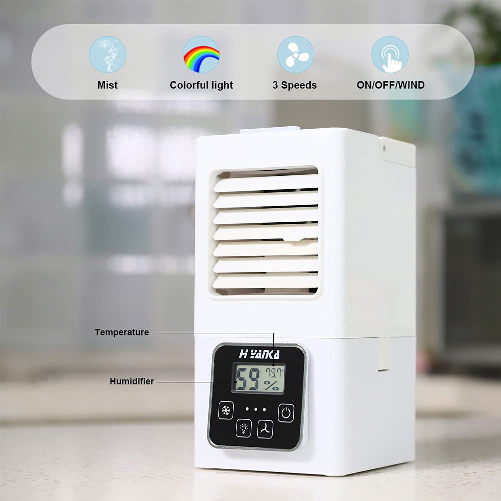 Portable Personal Air Conditioner Fan, Quiet Desktop Air Cooler for Summer, 400ML Mini Evaporative Room Cooler with 3 Speeds & 2 Misting, for Home Office Bedroom Indoor Outdoor, White