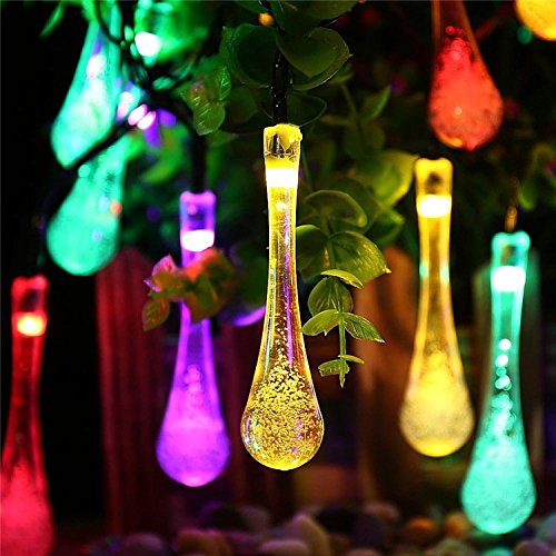 KORADA Solar Strings Lights, 20 Feet 30 LED Water Drop Solar Fairy Lights, Waterproof Lights for Garden, Patio, Yard, Home, Parties- Multi Color