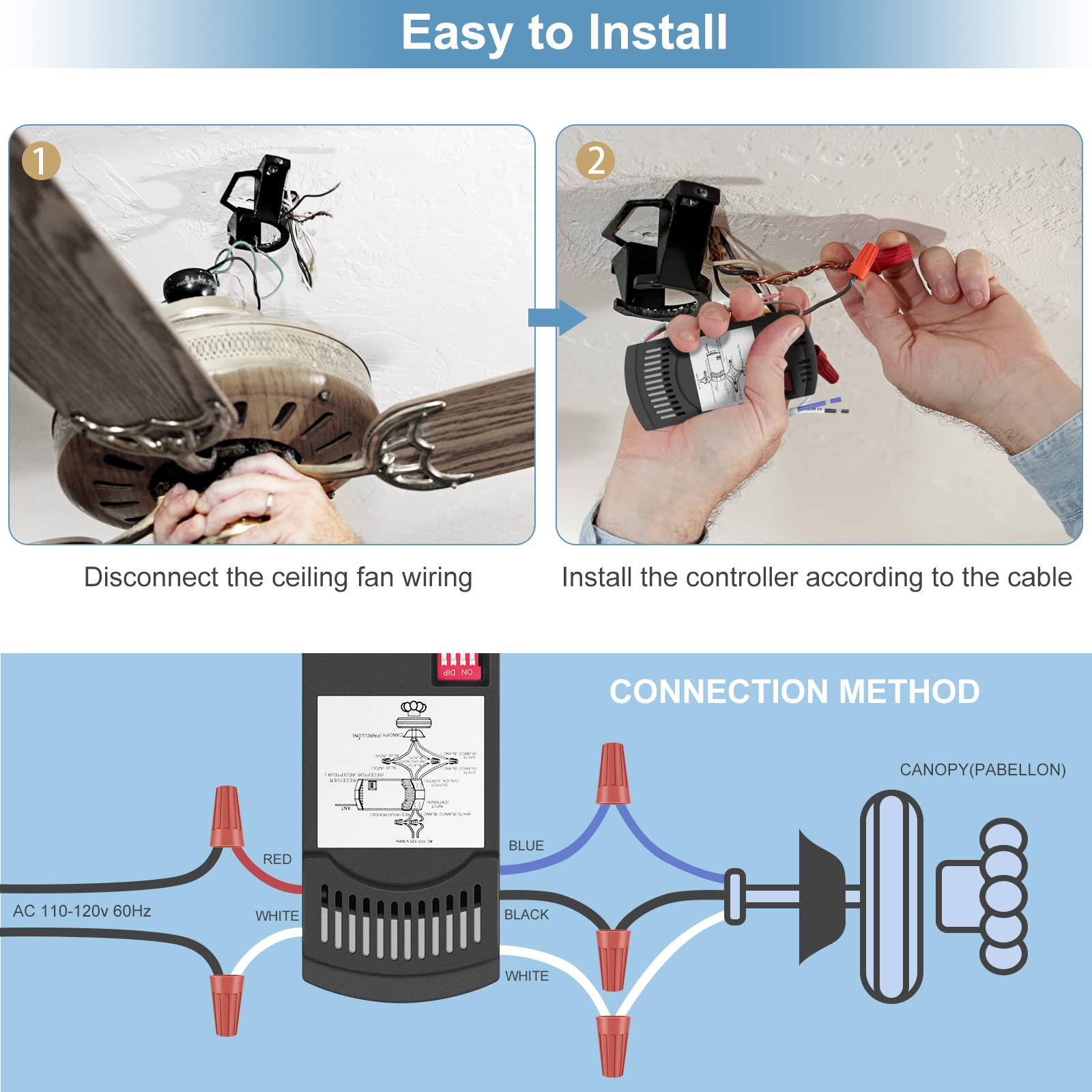 Breeze Bay Universal Ceiling Fan Remote Control and Receiver Kit Replacement of Hampton Bay Harbor Breeze Hunter UC7078T Fan-HD5 Kit, Not Dimmable