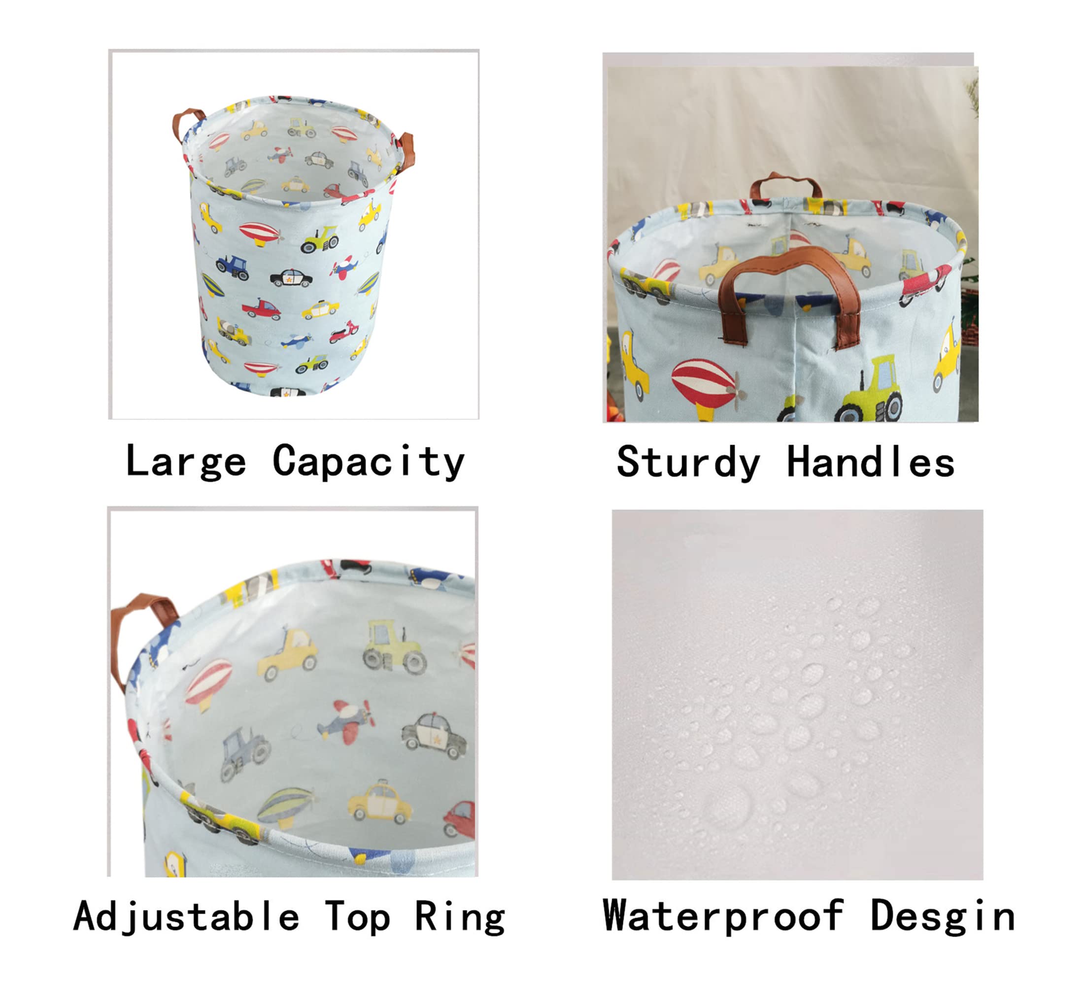 INSLIKE Kids Laundry Basket Waterproof Collapsible Laundry Hamper Toy Box Storage Bin for Nursery Hamper Cloth Home Gift Basket(blue cars)
