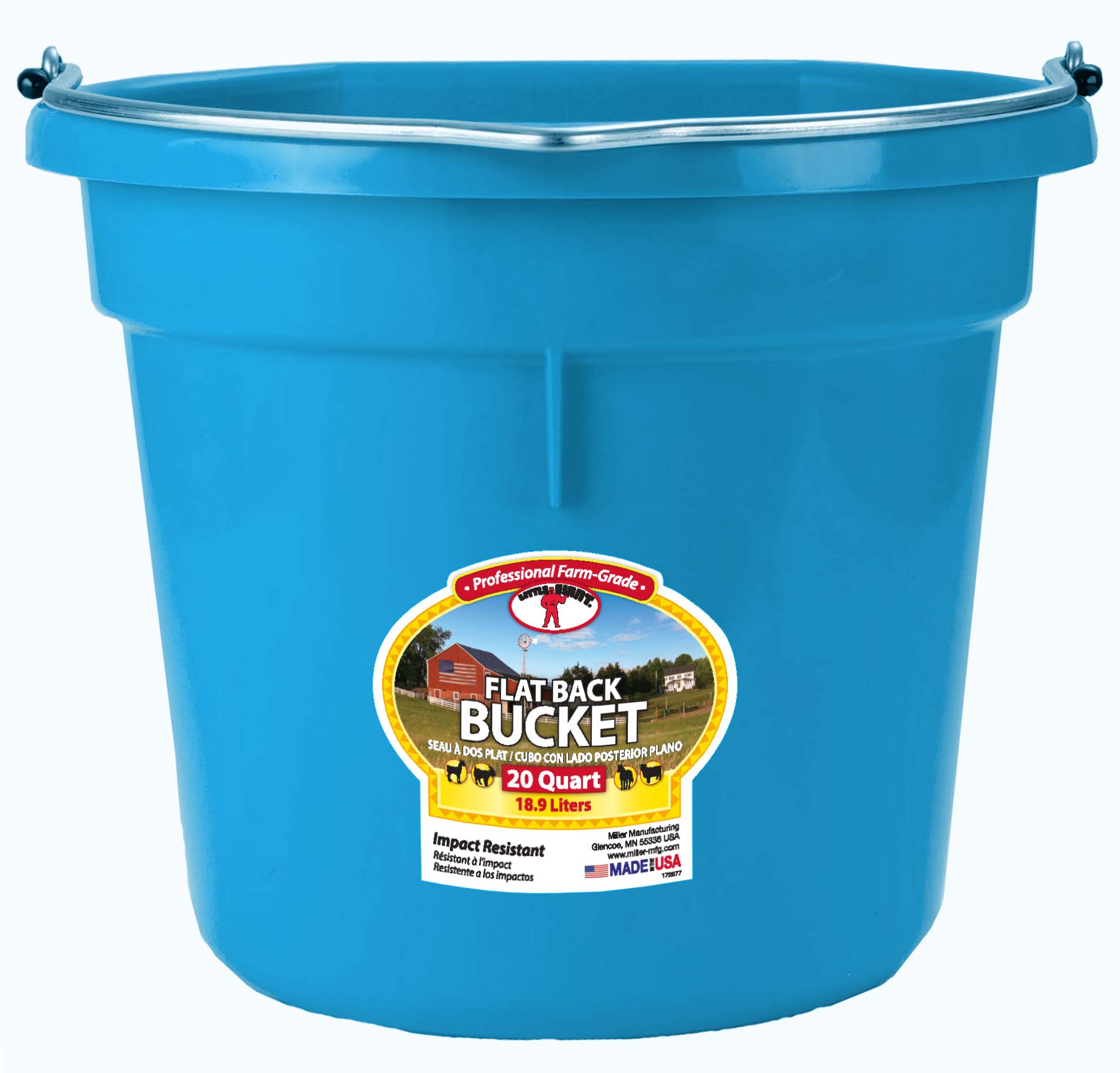 Little Giant® Flat Back Plastic Animal Feed Bucket | Animal Feed Bucket with Metal Handle | Horse Feed & Water Bucket | 20 Quarts | Teal