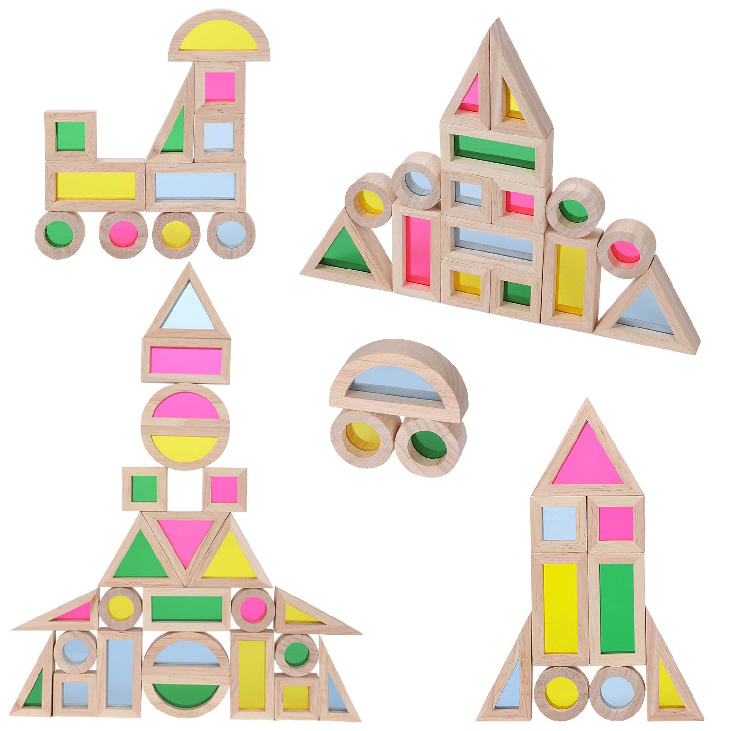 Lewo 24 PCS Building Blocks Wooden Rainbow Blocks Wooden Blocks Rainbow Stacker Stacking Blocks Preschool Learning Educational Toys for Baby Toddlers Kids Boys Girls