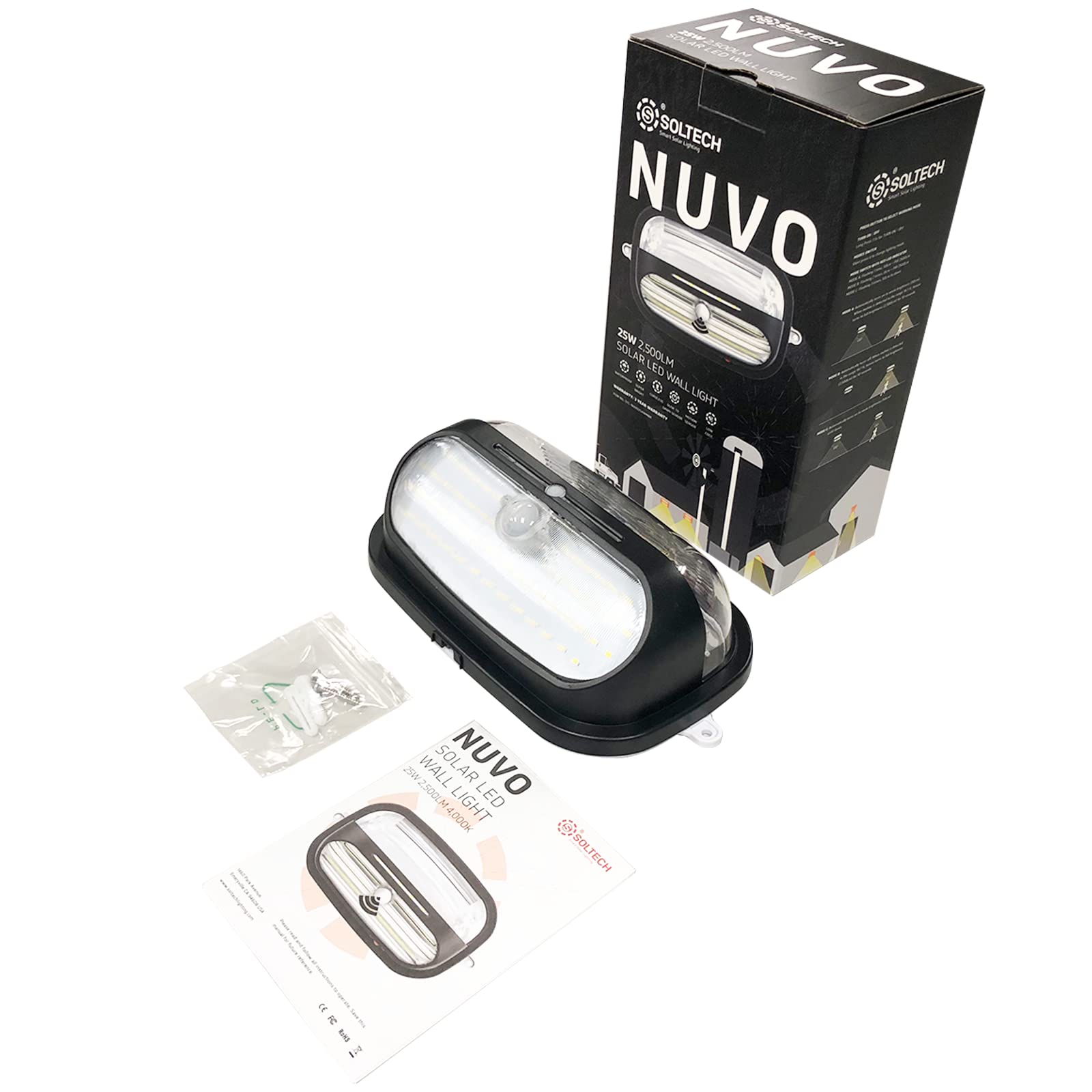 Solar Wall Light, Solar-Powered Motion Security Light, 25w,Provides Security for Your Garage, Driveway, Garden, and The Whole Property,SOLTECH