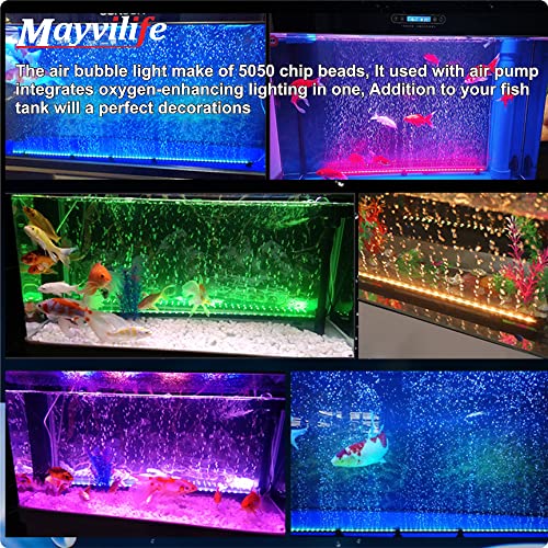 Mayvilife Aquarium Air Bubble Light, IP68 Waterproof Color Change Fish Tank Light with 16 Colors & 4 Flash Modes -12in