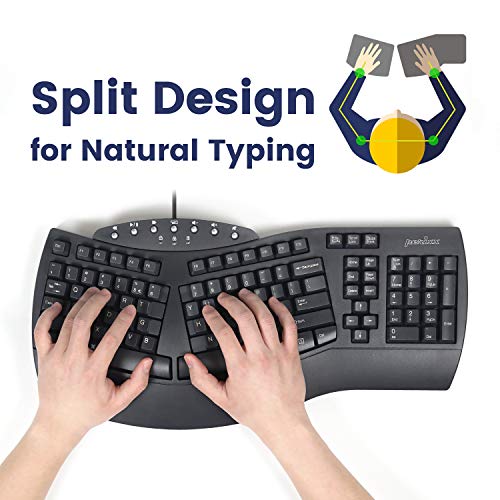 Perixx Periboard-512 Ergonomic Split Keyboard - Natural Ergonomic Design - Black - Bulky Size 19.09"x9.29"x1.73", US English Layout