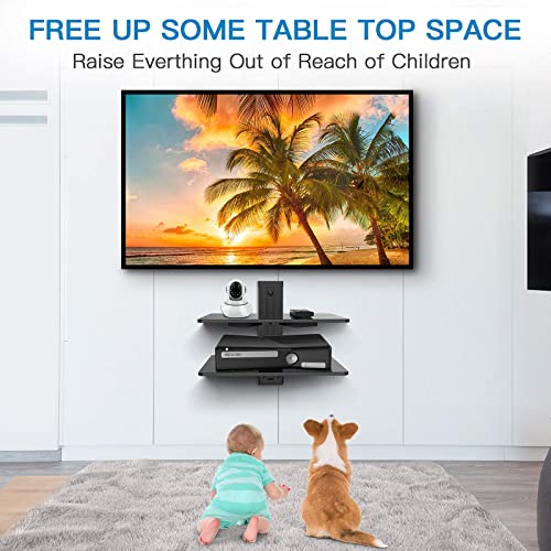 PERLESMITH Floating AV Shelf Double Wall Mount TV Shelf - Holds up to 17.6lbs - DVD DVR Component Shelf - Perfect for Xbox, Projector, WiFi Router, Game Console and Cable Box, PSDSK2