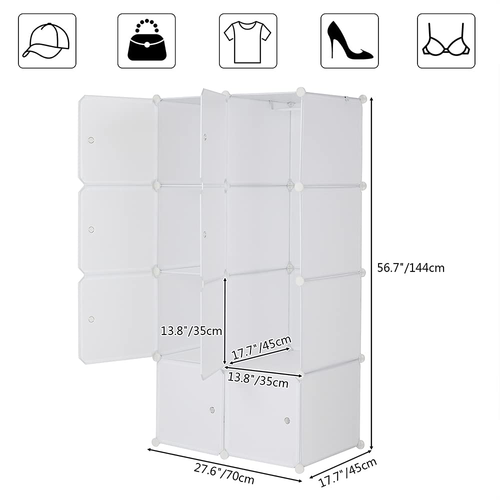 Portable Wardrobe Closet, Modular Plastic Clothes Storage Cabinet Chest w/ Doors, Organizer Cube DIY Bookshelf Combination Armoire for bedroom, living room, Black (30-Cube & 6 Hanging Section)
