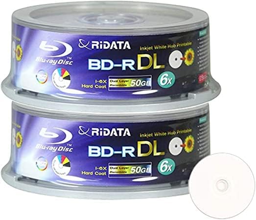 Ritek 50GB BD-R DL Dual-Layer Blu-Ray Writable Disc, 6x, 25pk