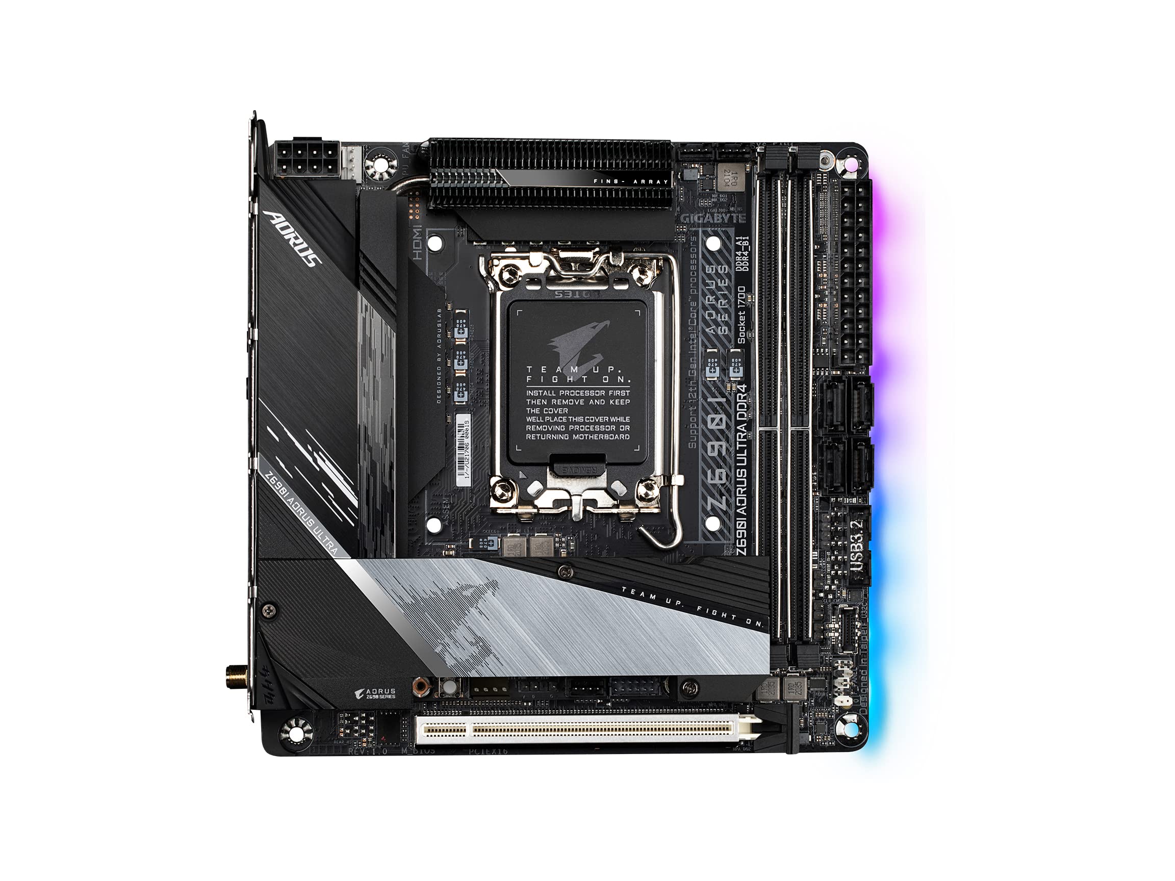 GIGABYTE Z690I AORUS Ultra DDR4 (LGA 1700/ Intel Z690/ Mini-ITX/ DDR4/ Dual M.2/ PCIe 5.0/ USB 3.2 Gen2X2 Type-C/WiFi 6/ Intel 2.5 GbE LAN/Gaming Motherboard)