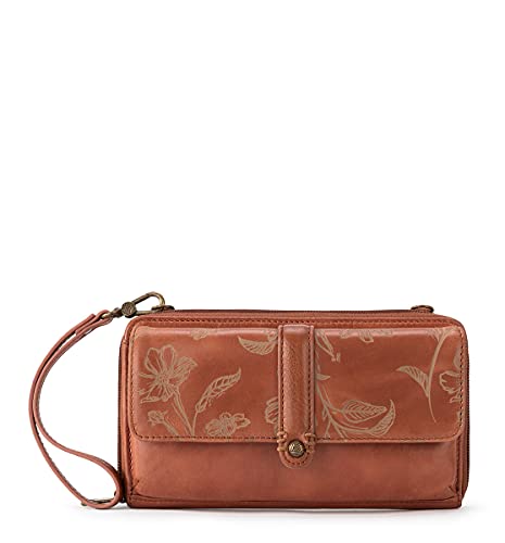 The Sak Sequoia Leather Smartphone Flap Crossbody, Chestnut Floral Etch