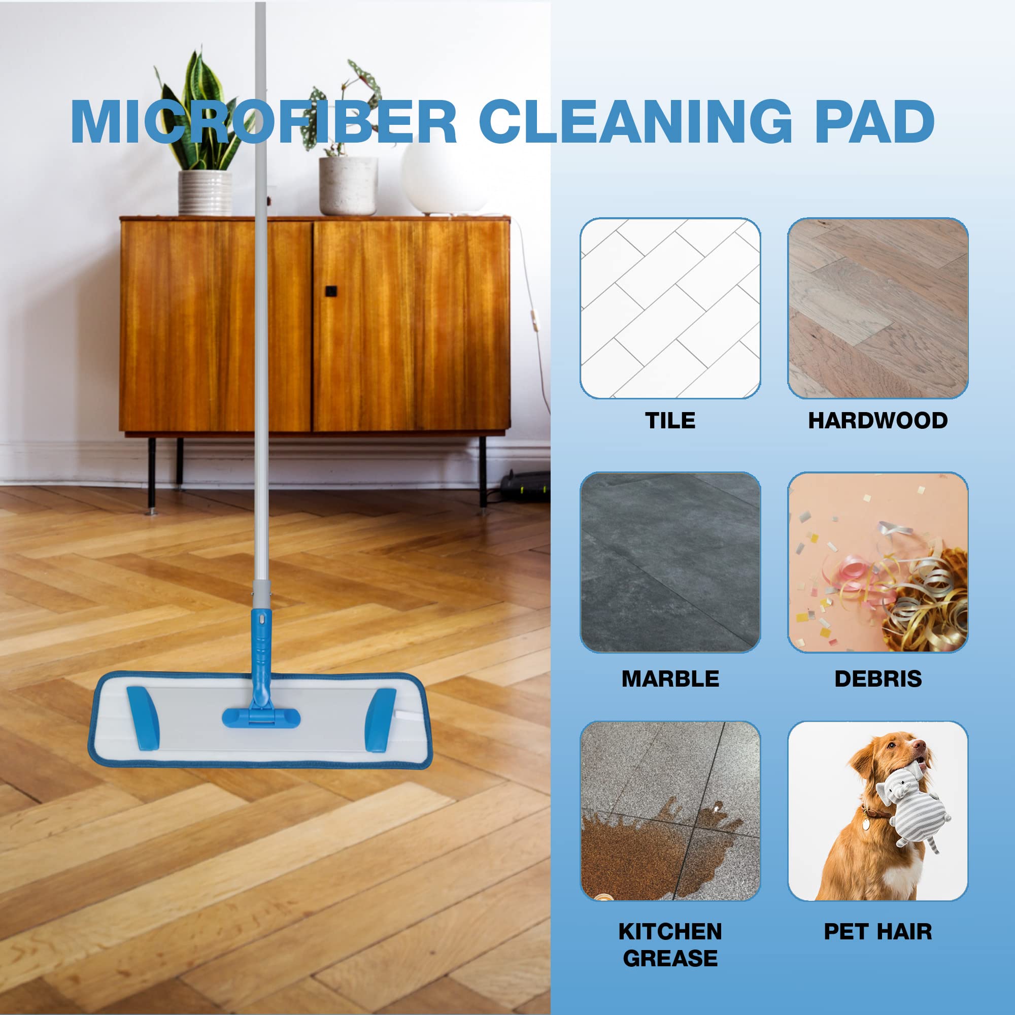 DIRT RUSHER 6 Pack Microfiber Cleaning Mop Pads: Reusable/Washable Floor Cleaning Wet Pads Replacement for Hard Surface Laminate Wood, Fit for Bona Family of Mops,ATDSS76001TB