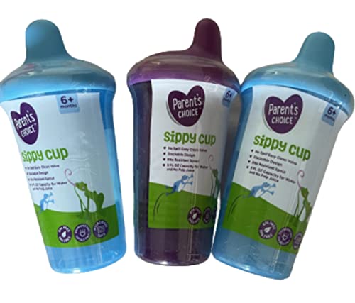 Parent's Choice Sippy Cup, 6+ Months, 9 oz, (3 Pack: 1purple, 2Blue)
