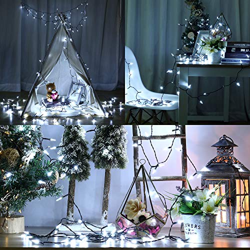 BrizLabs Battery Operated String Light with Timer, 17.94ft 50 LED Battery Christmas Light Green Wire, 8 Mode Clear Tree Light for Valentine's Day/Wreath/Indoor/Outdoor/Garden Decor, Cool White, 2 Pack