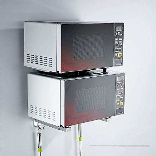JF-XUAN Kitchen Shelf Kitchen Counter Holder 304 Stainless Steel Microwave Oven Wall Mount Bracket Retractable Microwave Wall Stand Shelf Rack Kitchen Storage (Color : Silver, Size : 57X40X20CM)