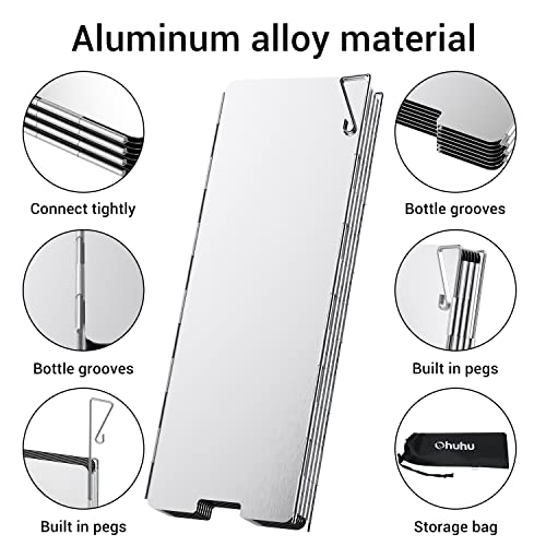 Camp Stove Windscreen, Ohuhu Camping Stove Windscreen 12 Plates Aluminum Folding Portable Camping Stove Windshield Grill Wind Screen for Camp with Carry Bag for Camping Hiking Picnic Backpacking