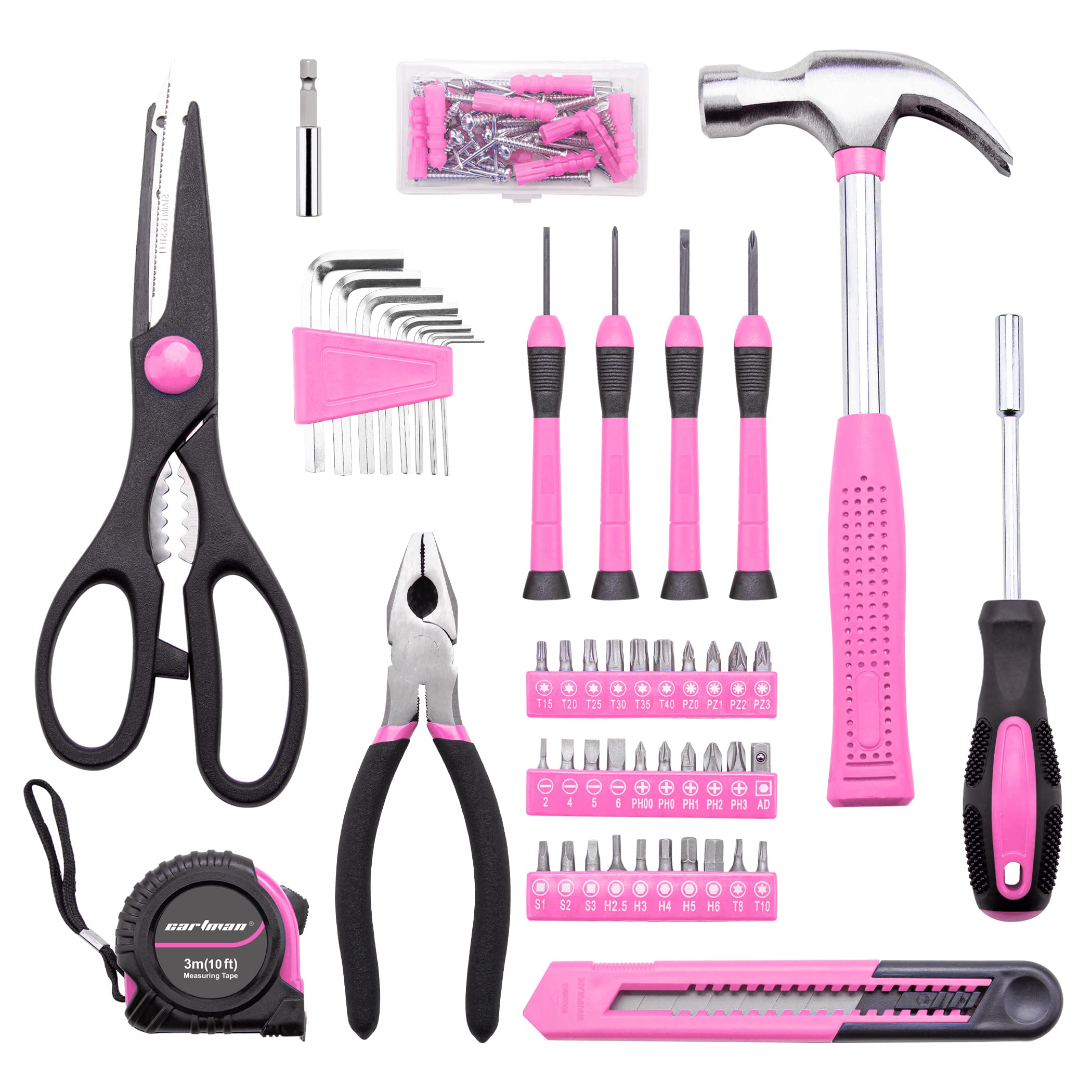 CARTMAN Tool Set General Household Hand Tool Kit with Plastic Toolbox Storage Case Pink