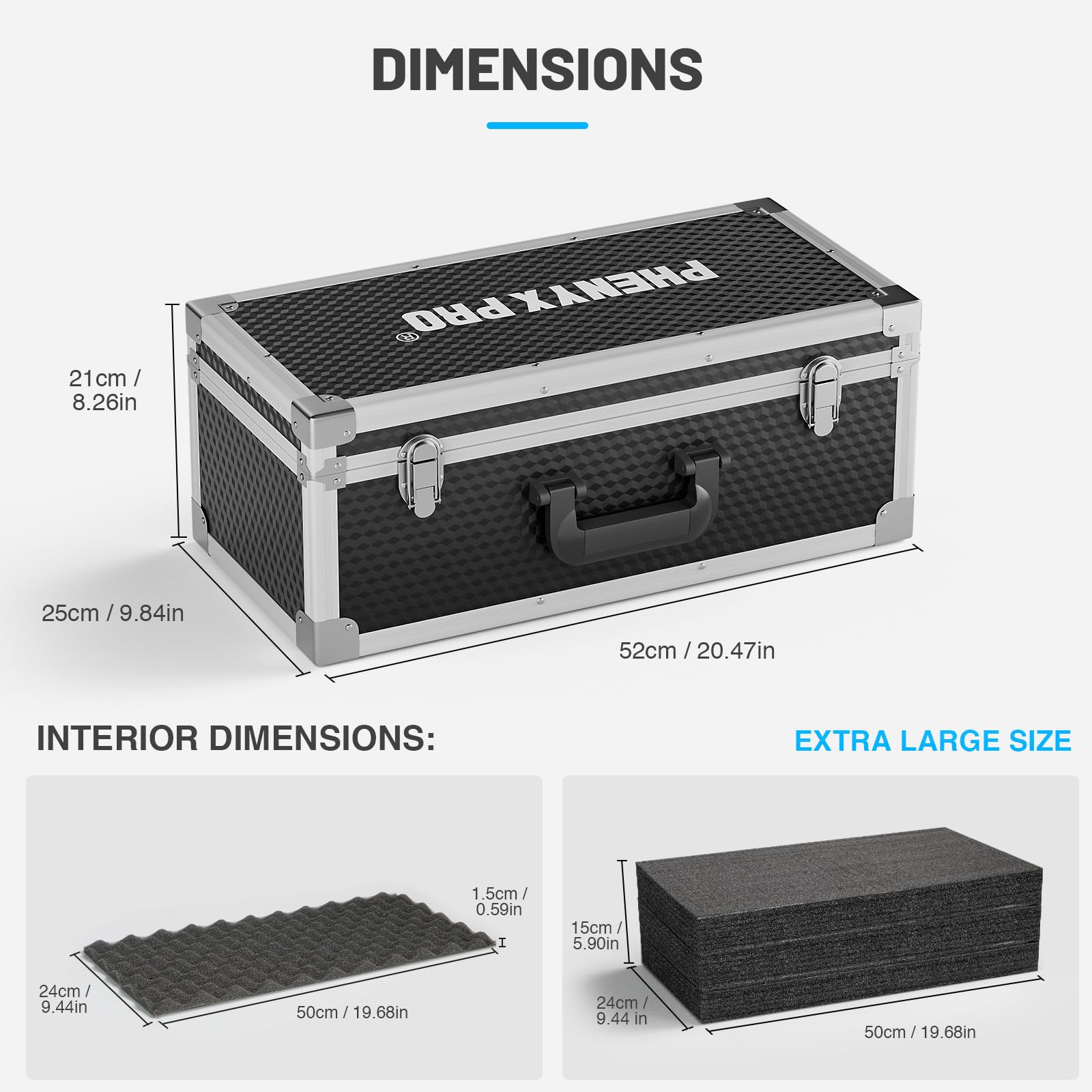 Phenyx Pro Extra Large Size Carrying Case, Customizable Pre-Diced Foam, Aluminum Alloy Sturdy Build, Suitable for Wireless Mic System Storage & Camera Gear Transportation