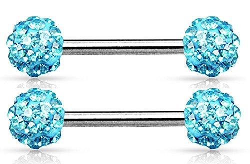 Body Accentz Nipple Ring Crystal Paved Ferido Balls 316L Surgical Steel Nipple Bar Pair(Purple)