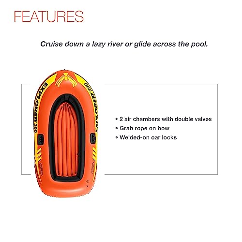 INTEX 58330EP Explorer 200 Inflatable Boat: 2-Person β Dual Air Chambers β Welded Oar Locks β Grab Rope β 210lb Weight Capacity