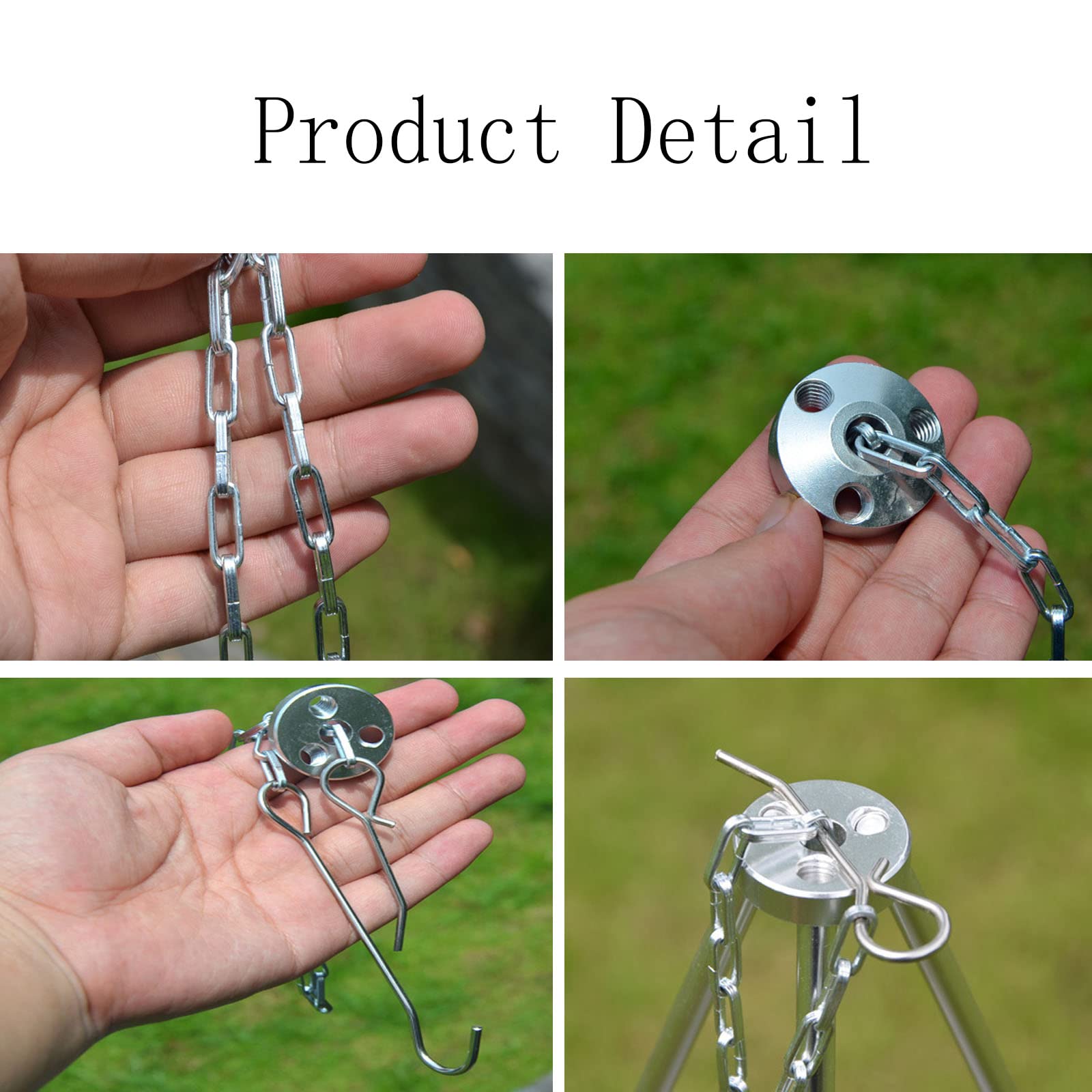 Campfire Tripod, Portable Cooking Tripod, Three-Section with Adjustable Suspension for campfire for Camping, Campfire,Dutch Oven,Outdoor BBQ (Silver)