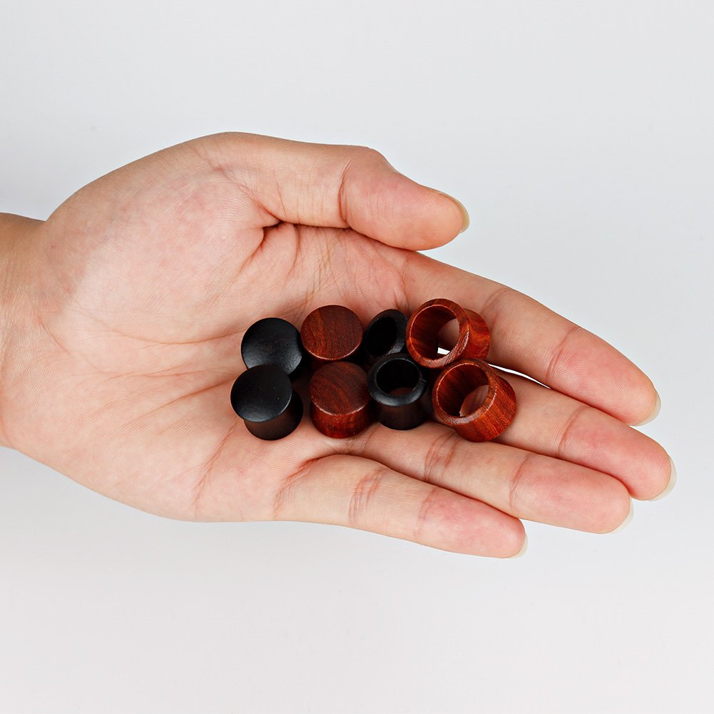 KUBOOZ(4 Pairs set Nature Sandalwood Ebony Ear Plugs Tunnels Gauges Stretcher Piercings 00g
