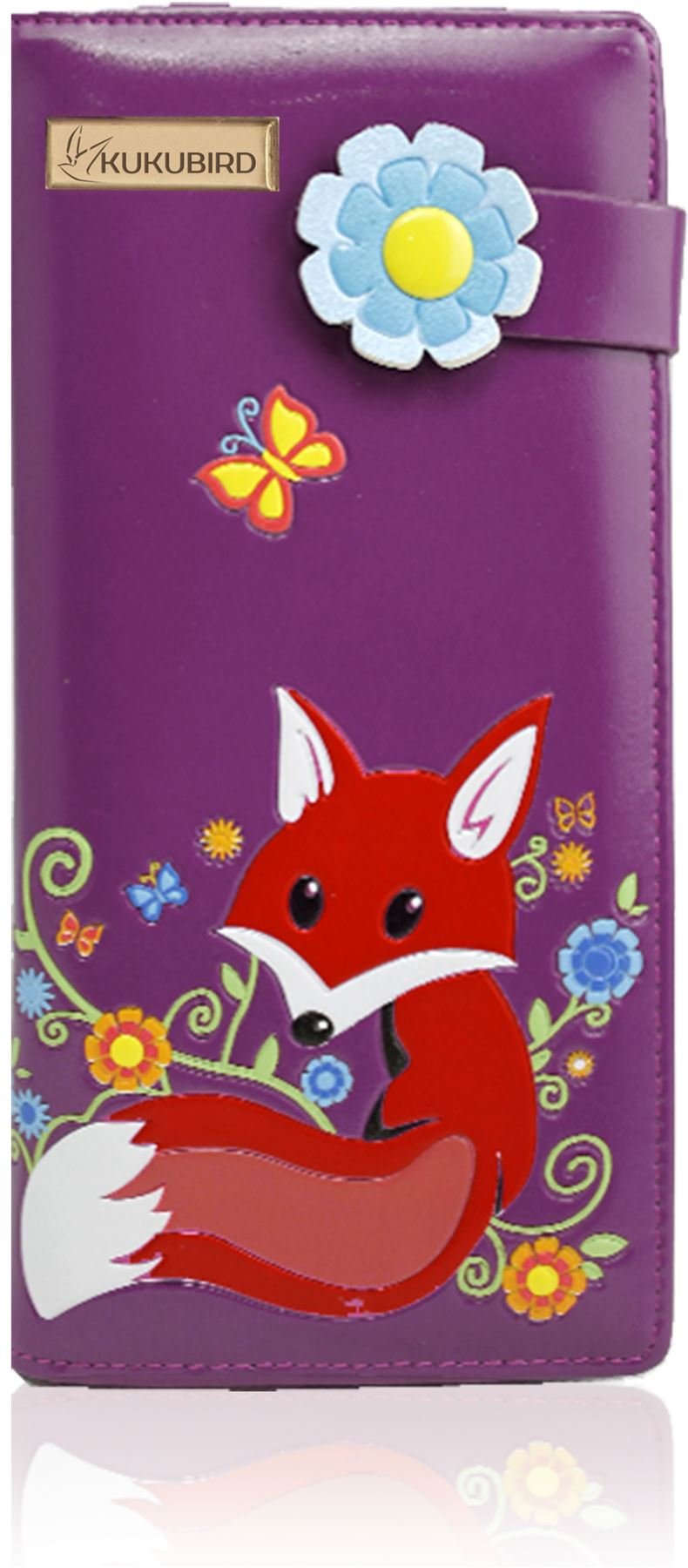 kukubird Fox Design With Flower Buckle Large Ladies Purse Clutch Wallet - Fuschia