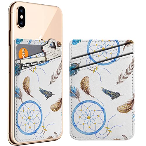 Diascia Pack of 2 - Cellphone Stick on Leather Cardholder ( Boho Feathers Dreamcatcher Watercolor Pattern Pattern ) ID Credit Card Pouch Wallet Pocket Sleeve
