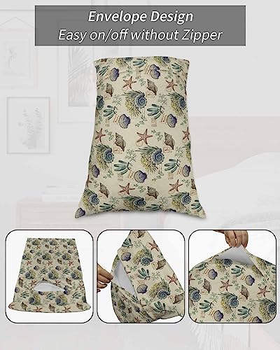 Edwiinsa Summer Beach Pillow Covers Standard Size Set of 2 20x26 Bed Pillow, Ocean Coastal Conch Shell Starfish Farmhouse Plush Soft Comfort for Hair/Skin Cooling Pillowcases with Envelop Closure