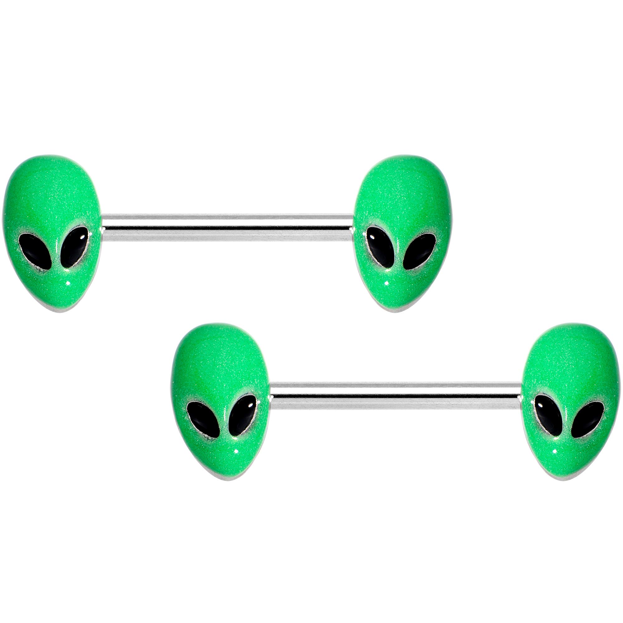 Body Candy 14G Nipplerings Piercing Steel 2Pc Glow in the Dark Green Aliens Nipple Ring Set 14m