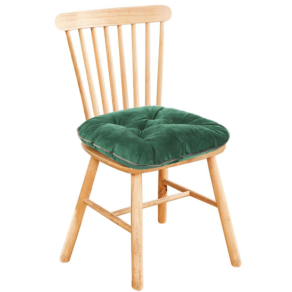 Chair Seat Cushion Outdoor Indoor Tufted Seat Cushions Memory Foam Comfort Soft Chair Cushion Pad Non Slip Wicker Chair Seat Cushion for Dining Living Room Office Kitchen Machine Washable (dark green)
