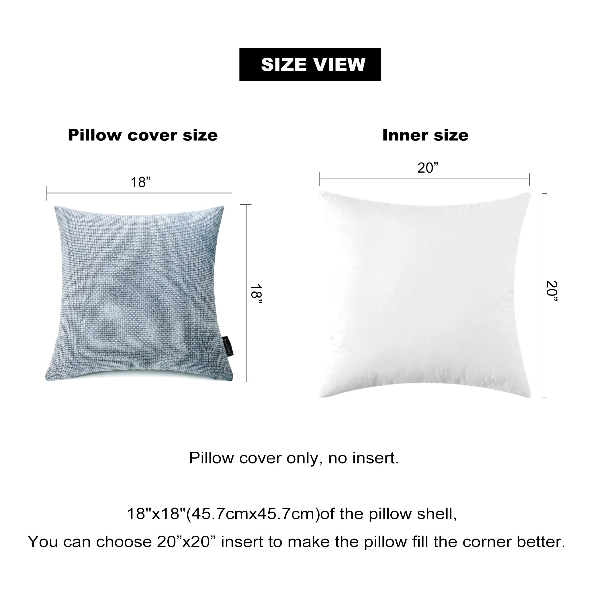 Booque Valley Pack of 2 Rough Chenille Pillow Covers,Thick Texture Solid Rustic Farmhouse Cushion Covers Square Throw Pillow Cases for Sofa Bedroom 18 x 18 Inch Light Blue