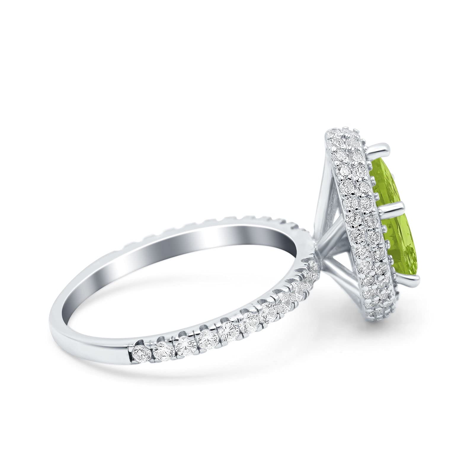 Blue Apple Co. Simulated Peridot Cubic Zirconia Size-7 Teardrop Pear Art Deco Vintage Engagement Wedding Bridal Ring Round Simulated CZ 925 Sterling Silver