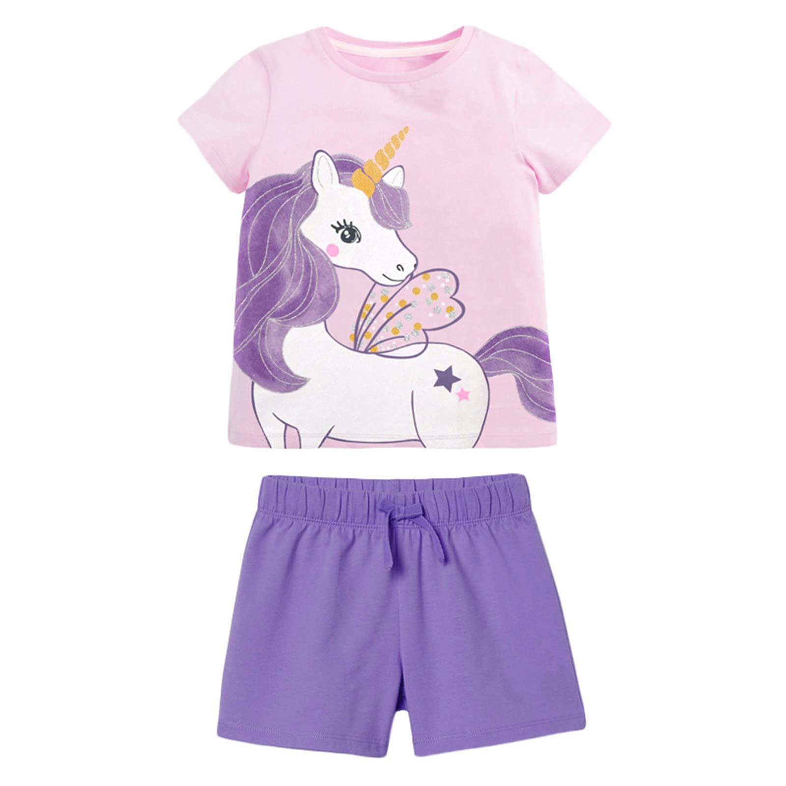 Girls Short Sleeve Tee Shorts Set Kids Tops Pants 2pcs Set Summer Casual Clothing Set 3T