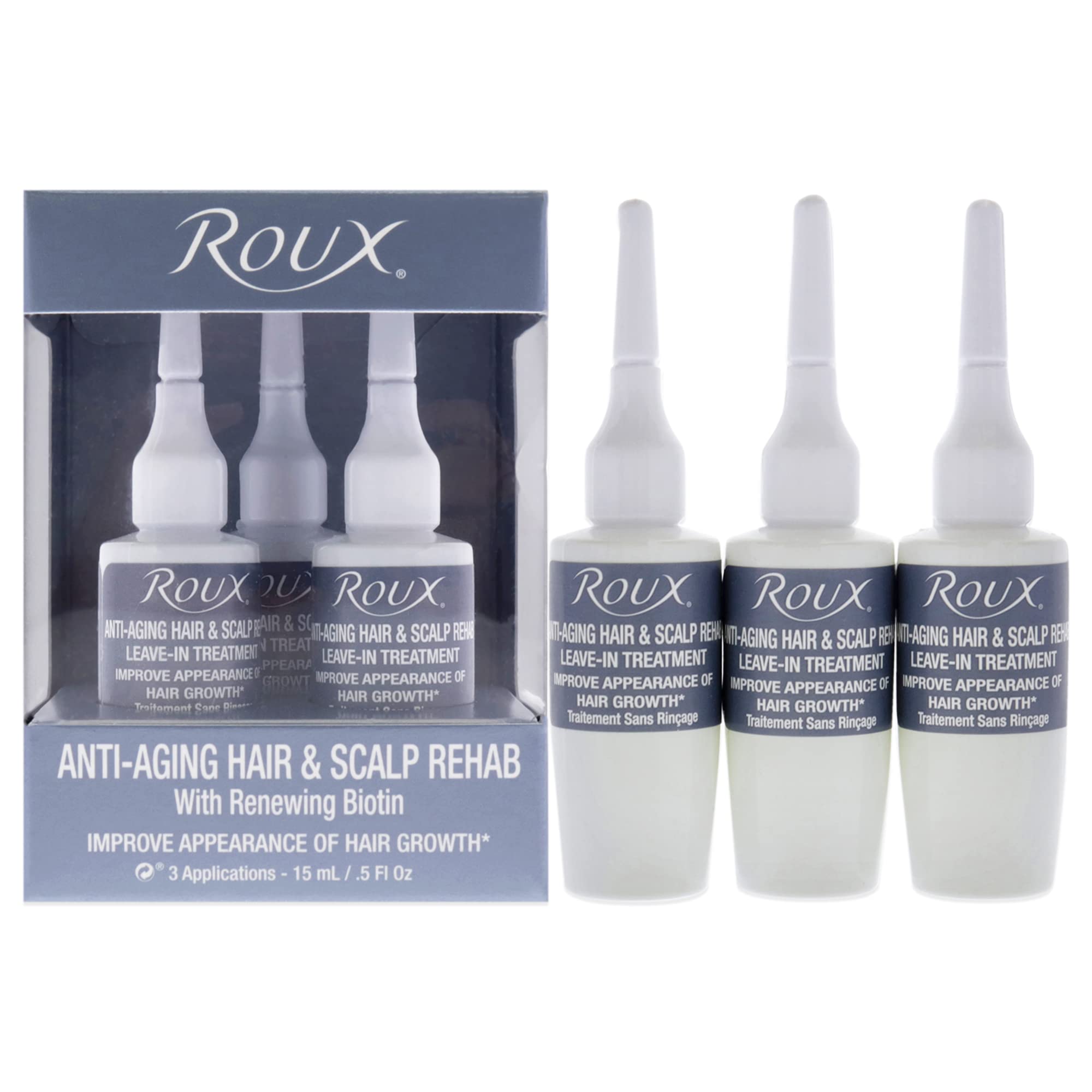 Roux Anti-Aging Hair & Scalp Rehab, Leave In Treatment Formulated with Renewing Biotin, 3 Applications, .5 Fl Oz