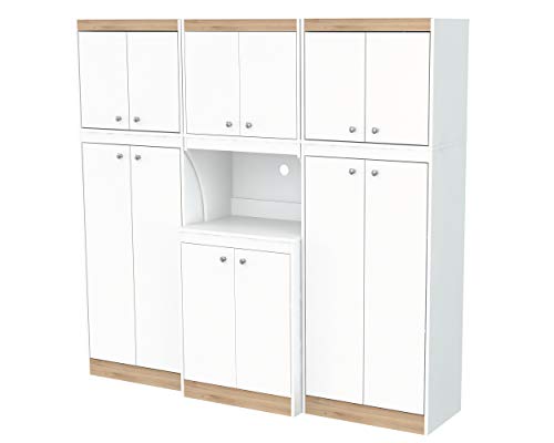 Inval Galley 3-Piece Kitchen Storage System, White and Vienes Oak