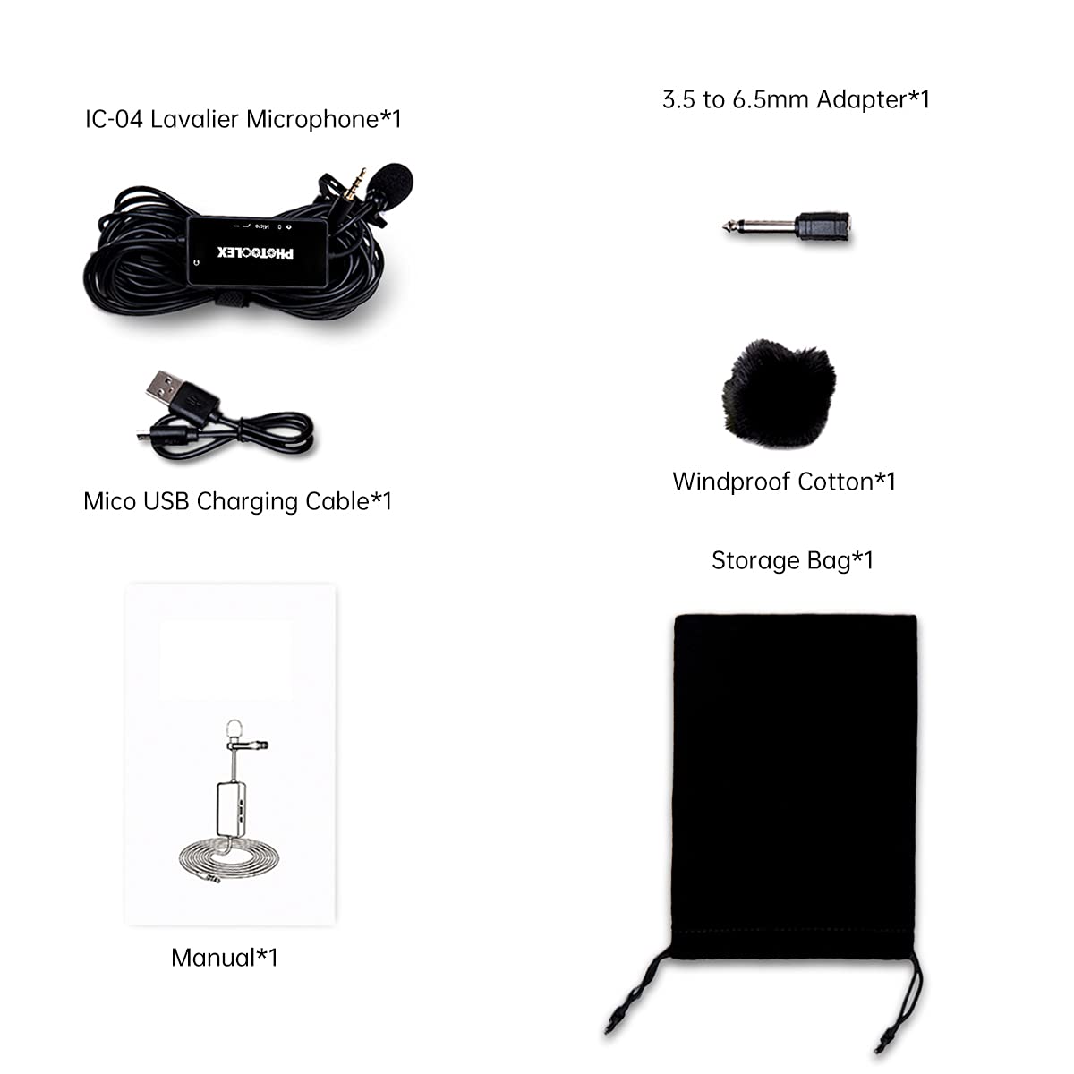 PHOTOOLEX Professional Lavalier Lapel Microphone Omnidirectional Condenser Mic for iPhone Android Smartphone,Podcasting, Recording, DSLR, Camera, Smartphone, PC, Laptop (236in)
