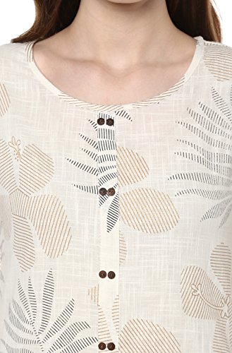 Janasya Indian Women's Tunic Tops Cotton Kurti for Women(JNE2171-KR-437-M) Off-White