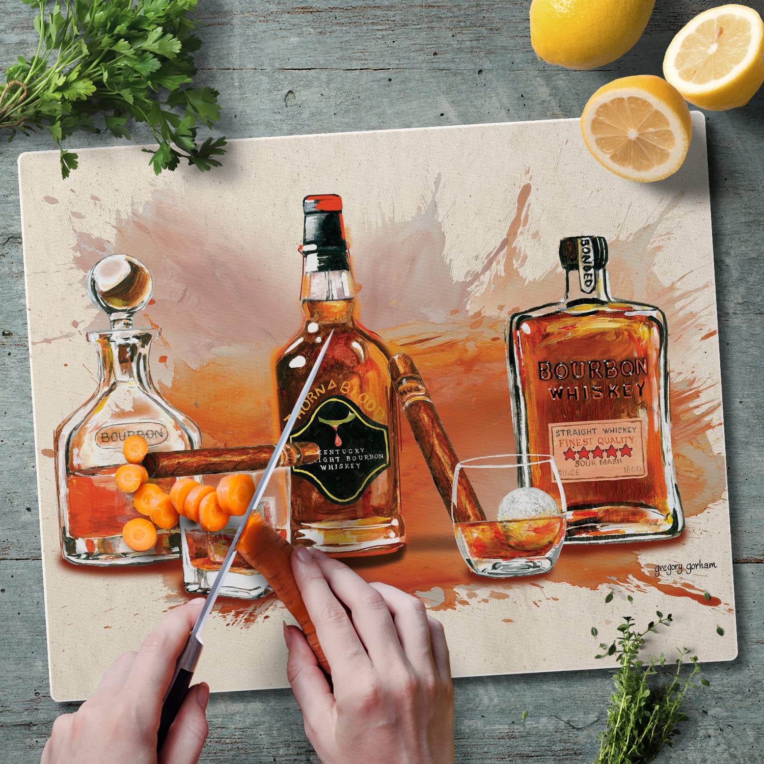 CounterArt Bourbon Splash 3mm Heat Tolerant Tempered Glass Cutting Board 15β x 12β Manufactured in the USA Dishwasher Safe