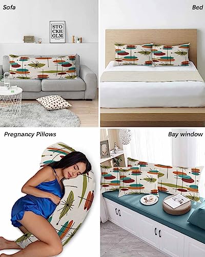 Edwiinsa Teal Red Orange Pillow Covers Standard Size Set of 2 20x26 Bed Pillow, Middle Century Geometric Abstract Art Burlap Plush Soft Comfort for Hair/Skin Cooling Pillowcases with Envelop Closure