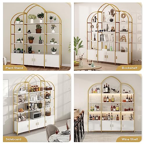 Semoic Triple Wide 5-Tier Gold Bookshelf, 70.87" L x 86.61" H Extra Bookcase with Storage Cabinet, Modern Etagere Bookcase Tall Open Display Shelf for Home Office, Gold&White
