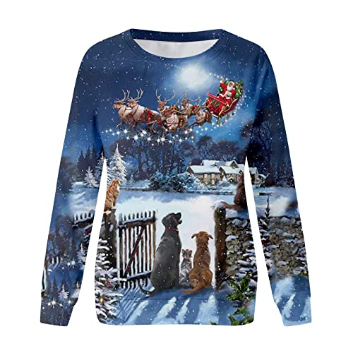 Christmas Tops for Women Temperament Sweatshirt Long Sleeve Crew Neck Top Fall Sweater Christmas Pullover Shirts