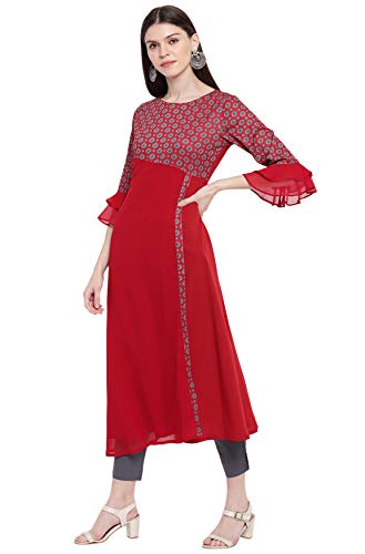 Janasya Indian Women's Maroon Poly Crepe Kurta(JNE3607-KR-XXL)