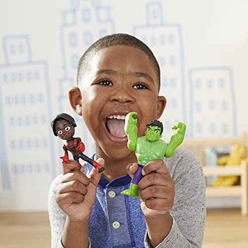 Spidey and His Amazing Friends Hero Reveal 2-Pack, Marvel Action FiguresMask Flip Feature, Miles Morales and Hulk